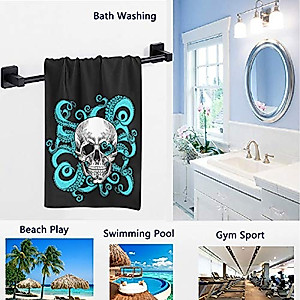 Naanle Cool Skull with Octopus Tentacles Pattern Soft Large Hand Towels for Bathroom, Hotel, Gym and Spa (16" x 30",Black)