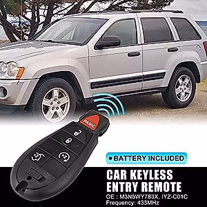 X AUTOHAUX Replacement Keyless Entry Remote Car Key Fob M3N5WY783X 433Mhz for Jeep Grand Cherokee 2008-2010 for Commander 2008 2009 2010 5 Buttons with Door Key
