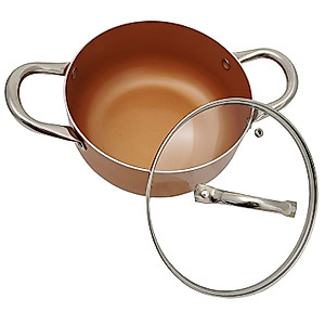 Nonstick Copper Ceramic Dutch Oven Stew Soup Pot Braiser with Stainless Steel Handles & Vented Glass Lid (6.5 Qt)