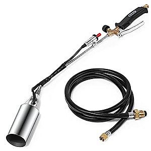Propane Torch Weed Burner Propane Weed Torch with Turbo Trigger Push Button Igniter,Blow Torch High Output 800,000 BTU Heavy Duty Flamethrower with 9.8FT Hose for Garden Weeds,Ice Snow,Roof,Charcoal