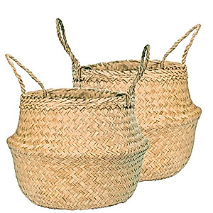 LiloCraft 2 Pack Seagrass Plant Basket XXLarge (16x14 inches) - TheMulti-Functional Home Decor Storage Solution with Eco-Friendly, Woven Basket Planter Indoor with Handles, Round Boho Plant Pot