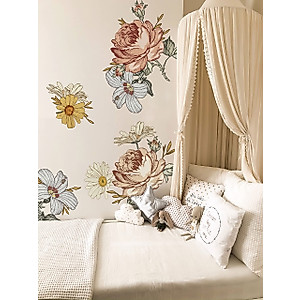 Murwall Kids Floral Wall Decal Soft Vintage Peony Flower Wall Sticker