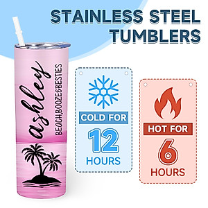 Custom Vacation Tumbler, Personalized Beach Tumblers Bulk for Women, Family Girls Trip Travel Insulated Tumbler Cups with Lids and Straws, Girls Trip Gifts Favors 2025, Bachelorette Trip Gifts