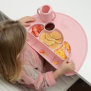 PrimaStella Unbreakable Silicone Platemat - Divided Suction Plate, Placemat and Food Catcher All-in-one (Soft Pink)