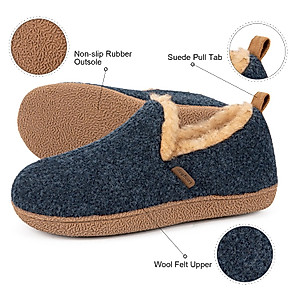 LongBay Women's Felt Bootie Slippers Warm Cozy Memory Foam Slipper Boots with Polar Fleece Lining Non Slip House Shoes Indoor Outdoor Blue, 7-8