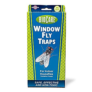 Enoz Trap-N-Kill Window Fly Traps for Indoor Houseflies, Nontoxic, Made in USA, 4 Count