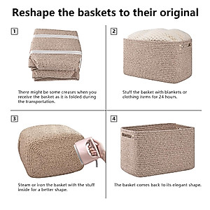 OIAHOMY 4 Pack Storage Baskets for Organizing, Cube Storage Bins for Shelves, Rectangle Storage Baskets With Handles, Woven Baskets for Storage, 12.7''Lx9''Wx7.8''H, Brown