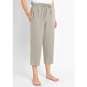 Weintee Women's Linen Crop Pants Capris with Pockets 2X Dark Khaki