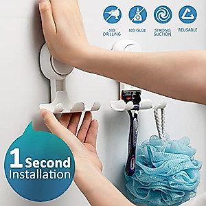 TAILI Shower Razor Holder Suction Cup 2 Pack, Vacuum Suction Razor Hanger for Shower Wall, Suction Door Hooks for Towel Loofah Sponge, Shower Razor Hooks for Bathroom Removable Waterproof, White