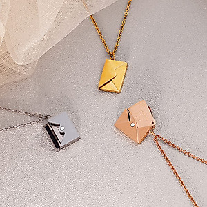 OPALSTOCK Personalized Locket Necklace Holds Pictures Photo Secret Message Inside Pendant Envelope Creative Seal Love Message Jewelry Gifts (envelope)