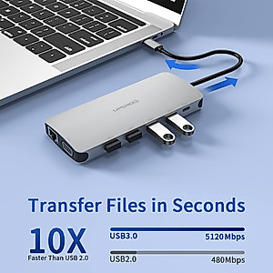 USB C Docking Station, MacBook HDMI Adapter 13-in-1 UPGROW Type-C Hub with 4K HDMI,VGA,USB 3.0&2.0, USB C/F, PD Charger, SD/TF, RJ45, Aux, USB C Ethernet Adapter Splitter for Most Type C Laptops