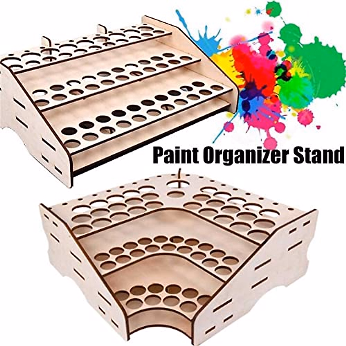Wooden 74 Paints Bottles Rack Modular Stand Storage Rack DIY Art Painting Tools Holder Wood Paint Stand Paint Brushes Display Tray Multi Layer Paints Bottle Storage Shelf Paint Organizer Stand