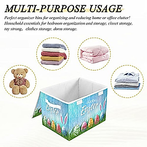 senya Easter Storage Baskets Collapsible Storage Bins with Lids, Happy Easter Bunny Eggs Storage Boxes Clothes Baskets for Organizing