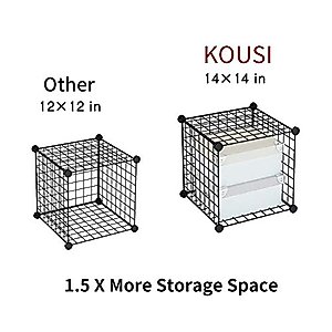 KOUSI Storage Cube - 14"x14" Cube (20 Cubes) Organizer Stackable Cubes for Storage Cubby Unit Wire Bookshelf, Black Wire