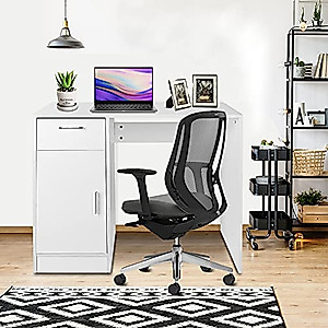 TOPINCN Computer Desk, 1 Drawer 1 Door Compact Computer PC Laptop Desk Home Laptop Notebook Computer Desk Modern Simple Style Office Desks Workstations Gaming Desk for Home Office Bedroom(White)