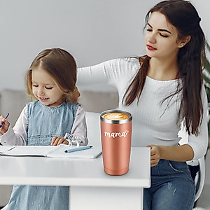 GINGPROUS Mama Gifts Travel Tumbler for Mom, Mothers Day Birthday Gifts Christmas Gifts for Mom Mother Mom to be from Daughters Sons, 20oz Insulated Stainless Steel Tumbler with Lids, Rose Gold