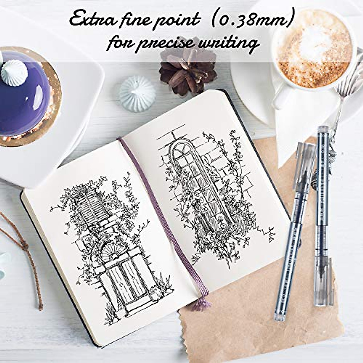 12 Pieces Rolling Ball Pens, Quick-Drying Ink 0.5 mm Extra Fine Point Pens Liquid Ink Pen Rollerball Pens (Black)