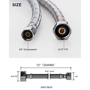 ALEASHA 12 Inch Faucet Supply Lines Stainless Steel Braided Supply Hose for Sink Faucet G1/2" FIP x 3/8" Compression Faucet Connector, cUPC Bathroom Water Hose Replacement Parts 2 PCS
