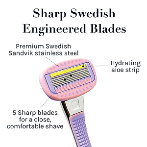 AOA Studio Women's 5-Blade 7pc Kit Including 1pc Handle 5pcs Five-Blade Heads from Swedish1pcs Stainless Steel Shower Hook Hydrating Aloe and Vitamin E Strip Cleanest, Closest, Comfortable Shave