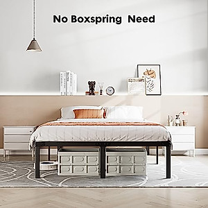 Sweetcrispy Queen Bed Frame - Heavy Duty Metal Platform Bed Frames Queen Size with Storage Space Under Frame, 14 Inches, Sturdy Steel Slat Support, No Box Spring Needed
