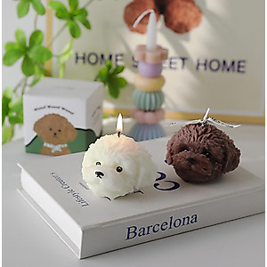 Teddy Dog Shaped Scented Candle,100G Cute Puppy Animal Aroma Soy Wax Decorative Novelty Candle for Table Photo Prop Birthday Gift,Prefect for Meditation Stress Relief Mood Boosting (White)