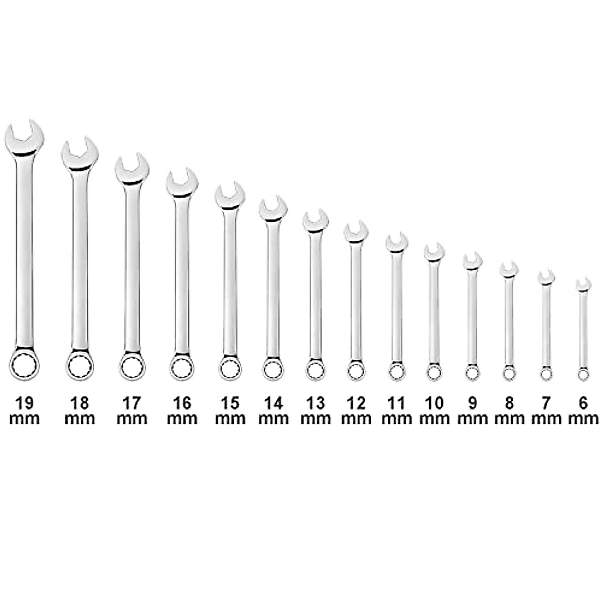 Max Torque 14-Piece Premium Metric Combination Wrench Set in Rack, No Skipped Metric Size 6mm to 19mm | Longer Wrench Body Design, Chrome Vanadium Steel, Mirror Chrome Finish, Unique V-Groove Open End