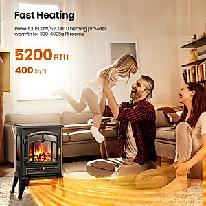 Kismile Electric Fireplace Stove,1500W Infrared Fireplace Heater with 3D Realistic Flame,Overheating Protection,16inch Portable Freestanding Electric Fireplace for Indoor Use