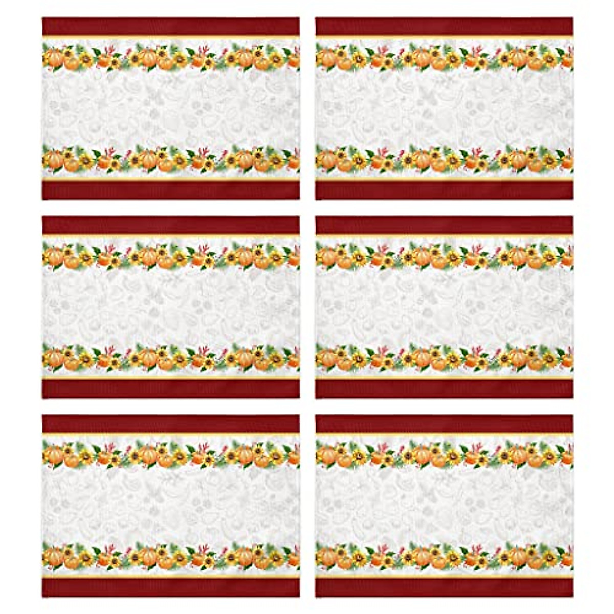 Fall Placemats Set of 6, Autumn Pumpkin Sunflower Heat Resistant Dining Table Placemats, Thanksgiving Red Square Washable Wipeable Linen Fabric Cloth Place Mats for Holiday Farmhouse Kitchen Decor