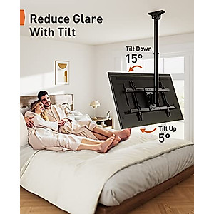 Perlegear Ceiling TV Mount, Hanging TV Mount for 37-75 inch Flat or Curved TVs up to 99 lbs, Full Motion TV Bracket with Swivel, Tilt, Max VESA 600x400mm, PGLCM1