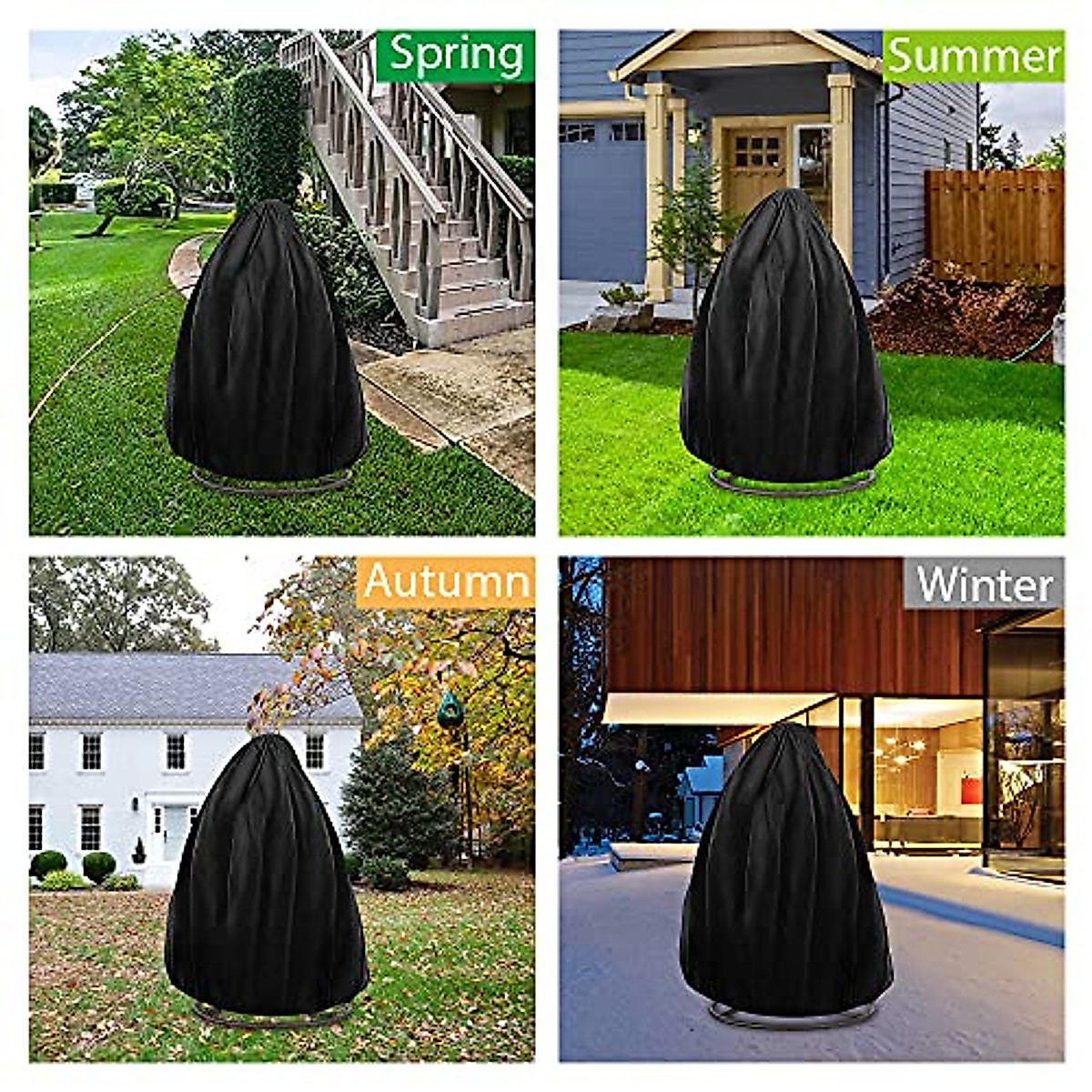 VAlinks Patio Egg Chair Cover with Zipper Buckle & Drawstring, Waterproof Windproof Anti-UV Outdoor Swing Hanging Chair Cover for Wicker Egg Swing, Black
