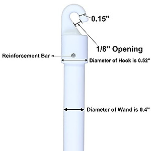 14 Inches Long White PVC Blind Tilt Wand with Hook and Handle(Hook Size is 0.15")