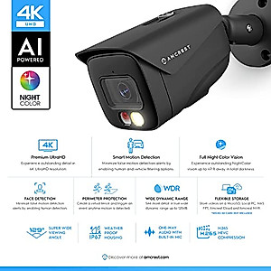 Amcrest UltraHD 4K (8MP) IP PoE AI Camera, FOV 129°, 49ft Color Nightvision, Security Outdoor Bullet Camera, Human & Vehicle Detection, Active Deterrent, 4K @15fps, IP8M-2796EB-AI (Black)