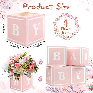 4 Pcs Baby Shower Flower Boxes Table Centerpieces Decoration Pink Baby Block Floral Holder Centerpiece Baby in Bloom Gender Reveal Birthday Party Decors Table Display Its A Girl Its A Boy