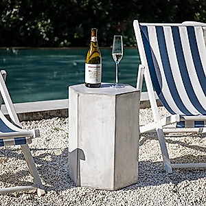 COSIEST Concrete Accent Table, Hexagon Patio Side Table 14.5''Wx20''H, Modular Design Indoor Outdoor End Table, Distressed Grey White Patina