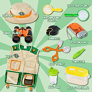 JOYIN Outdoor Explorer Kit, Bug Catcher for Kids (Vest, Hat, Flashlight Compass, Binoculars, Magnifying Glass and Butterfly Net), Kids Camping Gear, Educational Toys, Halloween Birthday Gift for Kids