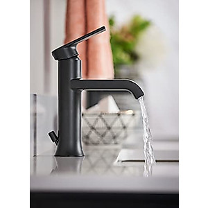 Moen Genta LX Matte Black One-Handle Single Hole Modern Bathroom Sink Faucet with Optional Deck Plate for 3-hole Sinks, Waterfall Bathroom Faucet, 6702BL