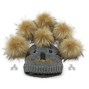 Furryvalley Faux Fur Pompom 6pcs DIY Crafts Fluffy Balls for Hat Shoes Scarves with Snap Fastener Removable Knitting Hat Horse Riding Hat Silk Accessories 6 Inch Extra Large(Khaki)