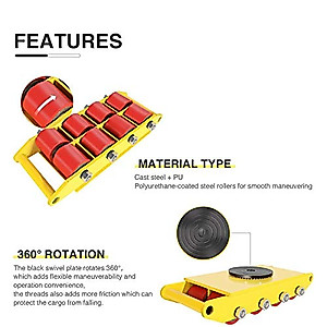 Machinery Mover Industrial Dolly Skate Cast Steel Roller 360° Rotation 6T 8T 12T (6T)