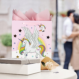 13" Large Gift Bag for Girls and Kids Birthday Baby Shower with Tissue Paper 1-Pack (Unicorn)