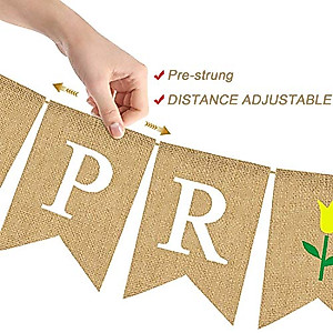 Jute Burlap Spring Banner with Tulips Flower Home Mantel Fireplace Decoration