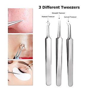 Pinkiou Blackhead Removers Comedone Pimple Popper Tool Acne Extractors Blemish Remover Ingrown Hair Tweezers Removal Kit Whitehead Remover Zit Treatment Skincare Tools for Face Nose, 8-in-1
