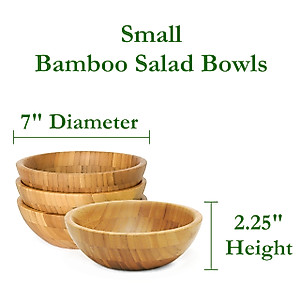 Lipper International Bamboo Wood Salad Bowls, Small, 7" Diameter x 2.25" Height, Set of 4 Bowls