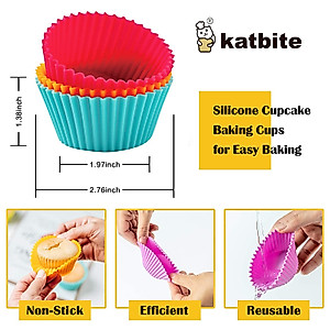 Katbite Reusable Silicone Baking Cups 24 Pack - Non-stick Muffin Cupcake Liners Set, Thick & Heavy Duty Cupcake Molds - Perfect for Party Halloween Christmas Bakery Supplies, Multicolor