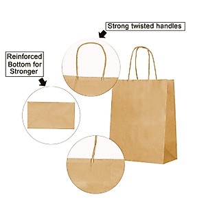 5.25 X 3.25 X 8 Brown Kraft Paper Gift Bags Bulk with Handles. Ideal for Shopping, Packaging, Retail, Party, Craft, Gifts, Wedding, Recycled, Business, Goody and Merchandise Bag (Brown)