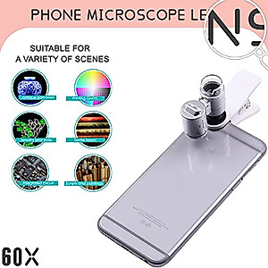 KINGMAS 60X Clip-On Microscope Magnifier Lens with LED Lights Jeweler Loupe for iPhone, Samsung and More Mobile Phones (Universal)
