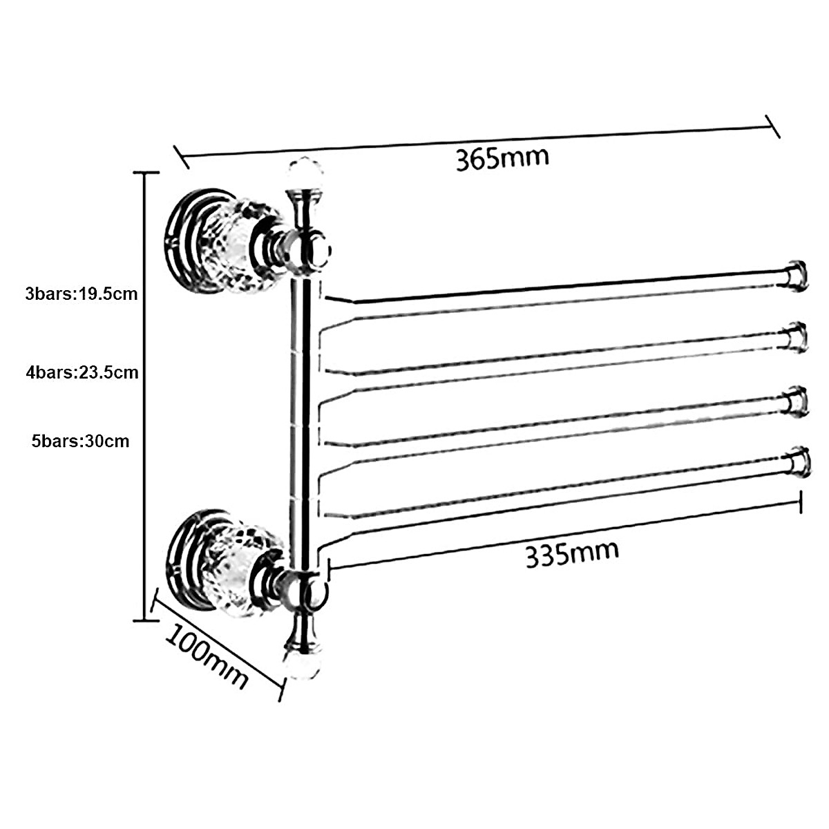 Swing Out Towel Bar, Antique Brass Crystal Folding Arm Swivel Hanger Bathroom Storage Organizer Rustproof Wall Mount, Hand Towel Holder for Shower Room, Kitchen Silver-4bars