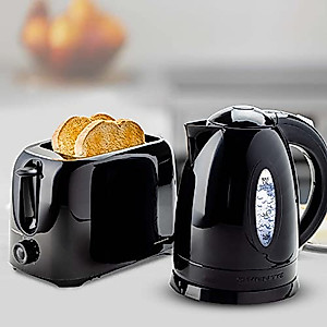 OVENTE Electric Kettle + 2-Slice Toaster Combo, 1.7L Hot Water Boiler with Auto Shut-Off and Boil Dry Protection, Toasting Machine with 6-Shade Settings and Removable Crumb Tray, Black KP72B + TP2210B