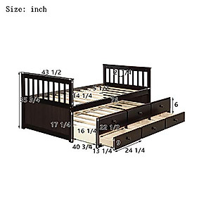 Harper & Bright Designs Twin Captain's Bed Storage Daybed with Trundle and Drawers for Kids Teens and Adults, Espresso