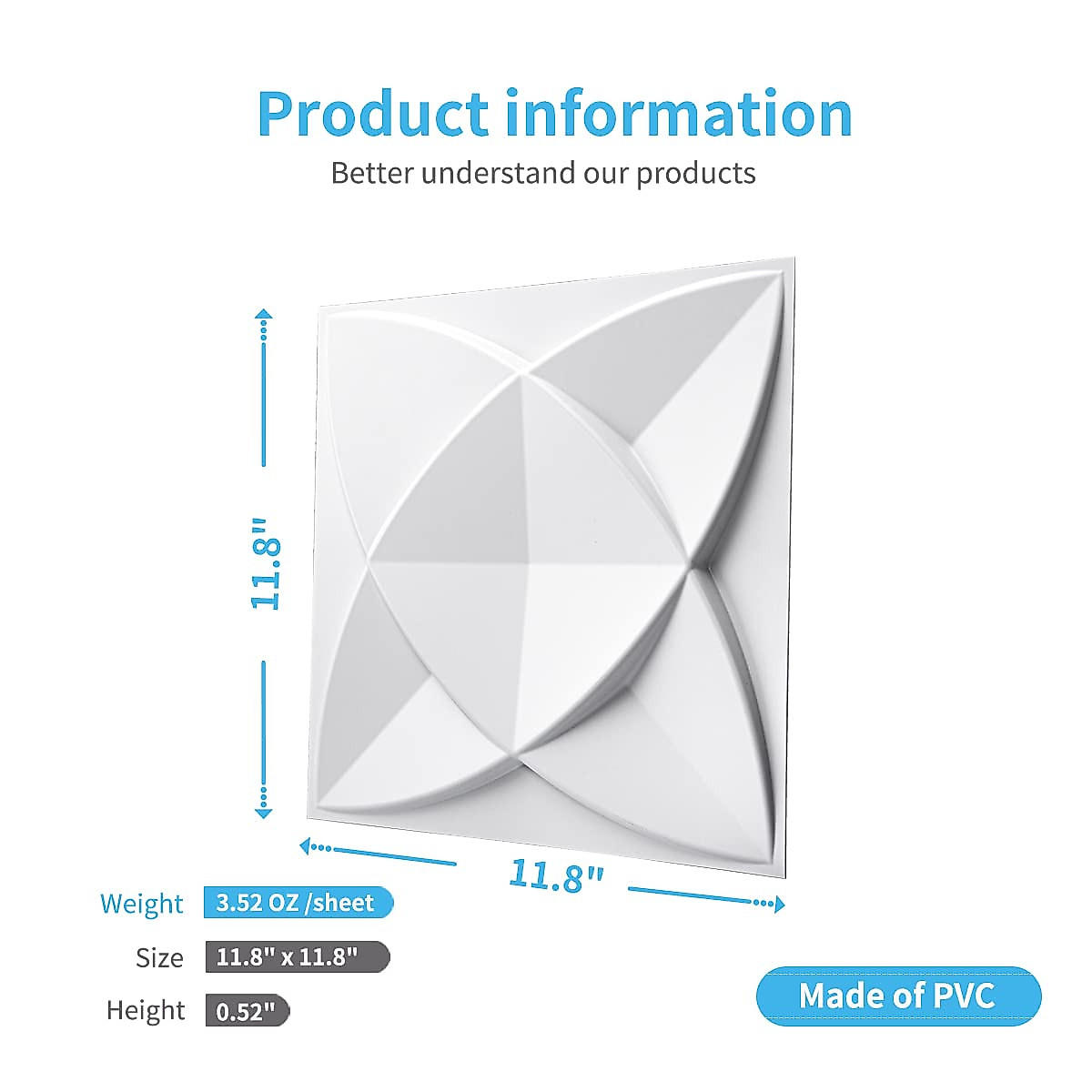 Art3d Decorative Textured PVC 3D Wall Panels for Interior Wall Decor in Living Room, Bedroom in White, Pack of 33 Tiles, 32Sq.Ft