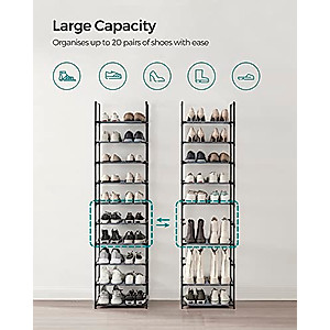 SONGMICS Shoe Rack, 10 Tier Shoe Shelf, Shoe Storage Organizer, Space-Saving, 11 x 17.7 x 68.1 Inches, Metal Frame, Non-Woven Fabric Shelves, for Entryway, Bedroom, Grey ULSH010G01